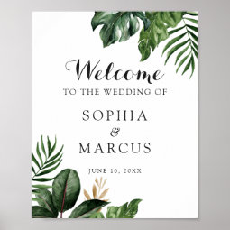Tropical Palm Banana Leaf Greenery Modern Welcome Poster | Zazzle