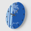 Tropical Palm; Blue & White Stripes Large Clock | Zazzle