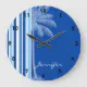 Tropical Palm; Blue & White Stripes Large Clock | Zazzle