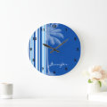 Tropical Palm; Blue & White Stripes Large Clock | Zazzle