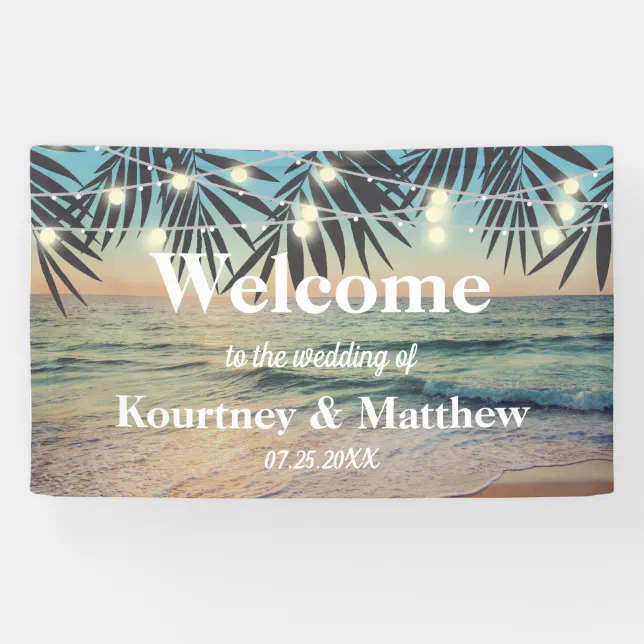 Tropical Palm Custom Wedding Beach String Backdrop Banner | Zazzle