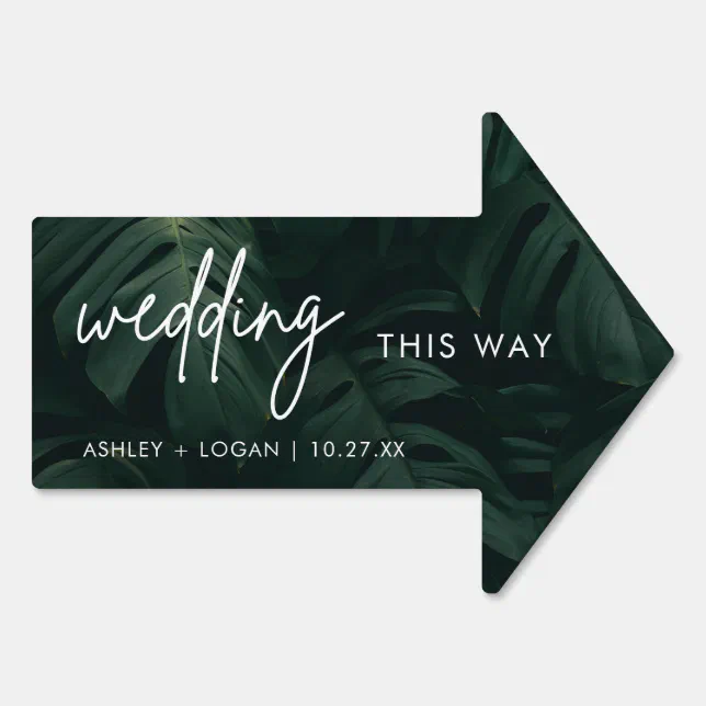 Tropical Palm Destination Wedding This Way Sign | Zazzle