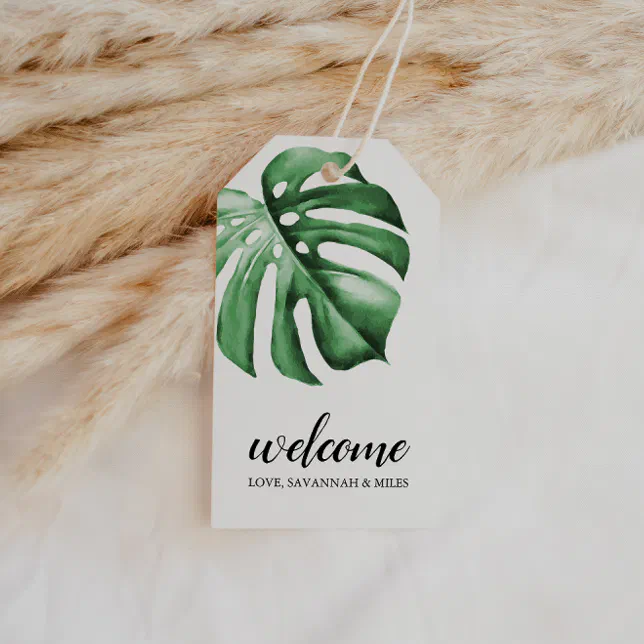 Tropical Palm Greenery Welcome Tags | Zazzle