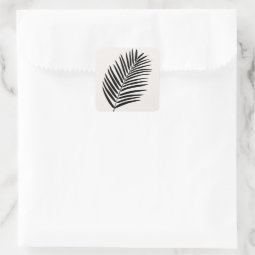 Tropical Palm Leaf Cream White And Black Square Sticker | Zazzle