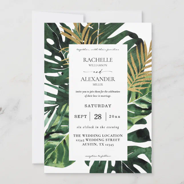 Tropical Palm Leaf Gold 1B Wedding Invitation | Zazzle