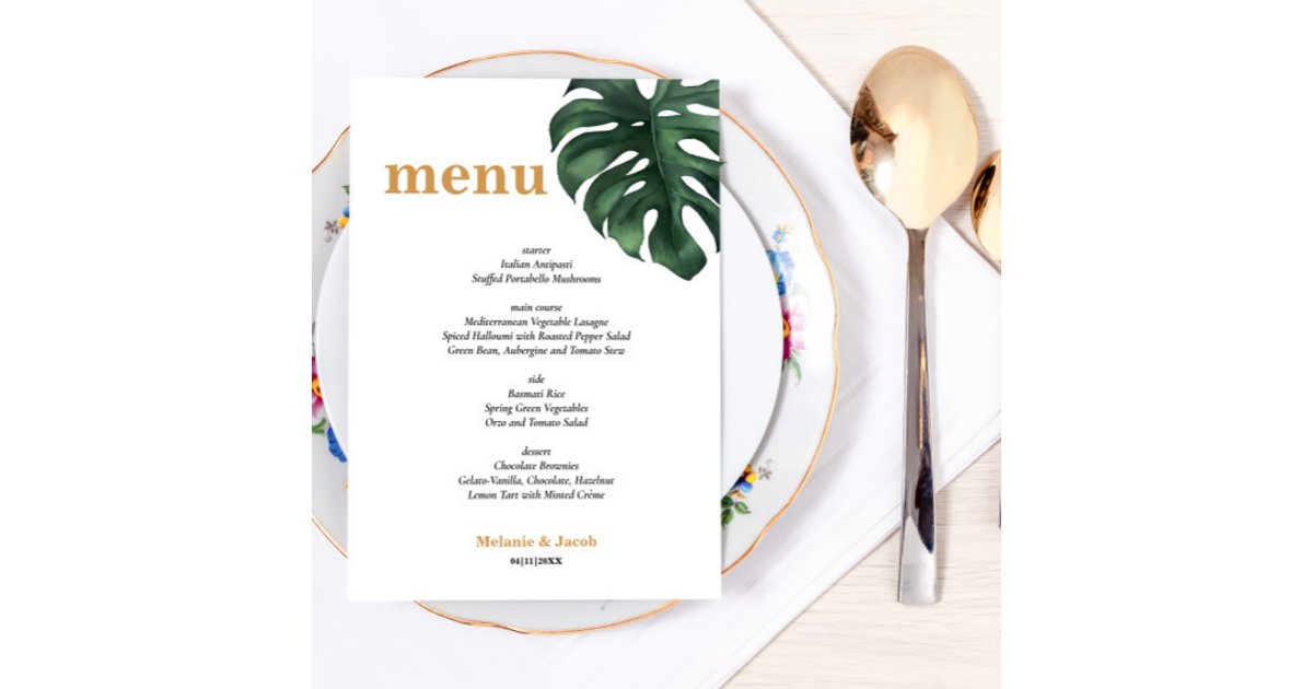 Tropical Palm Leaf Menu Card | Zazzle