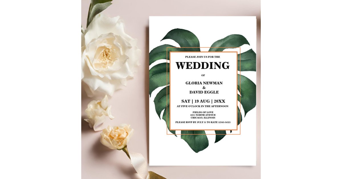 Tropical Palm Leaf Monstera Wedding Invitation | Zazzle