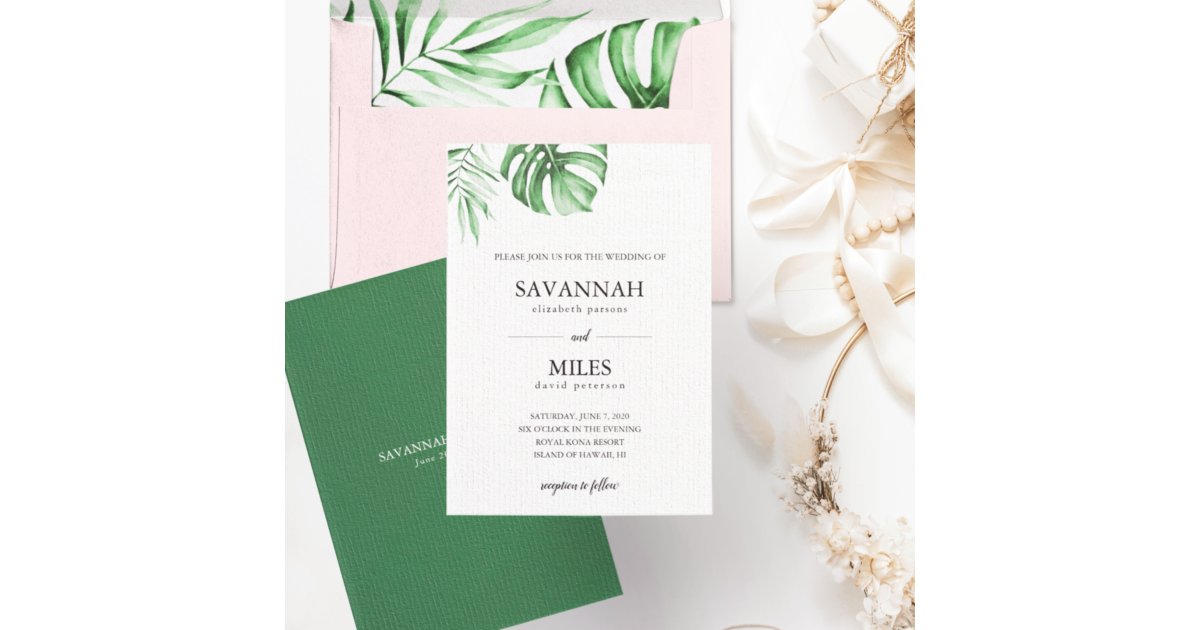 Tropical palm leaf wedding invitation | Zazzle