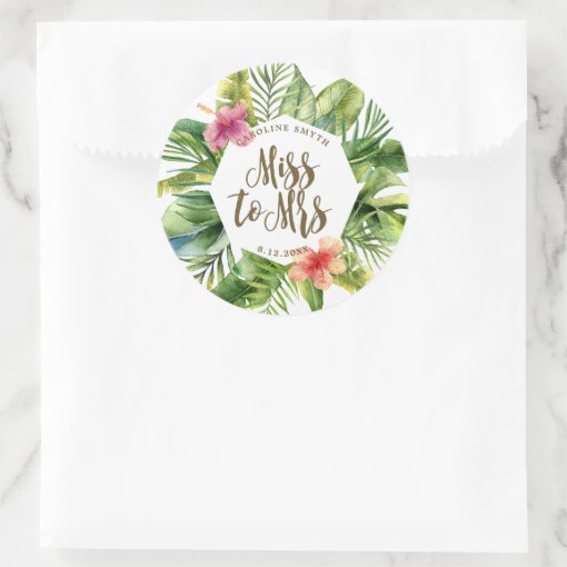 tropical palm leaves miss to mrs sticker | Zazzle