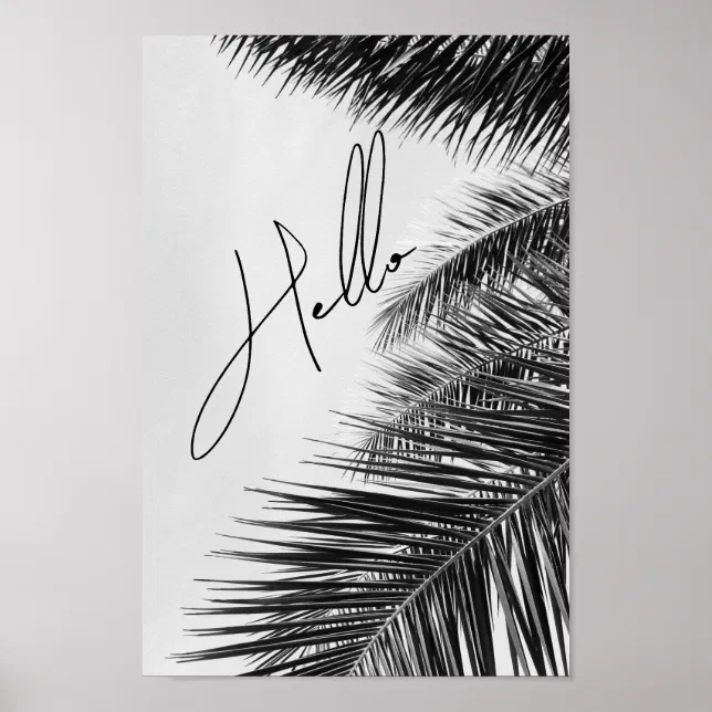 Tropical Palm Leaves Modern Cursive Font Hello Poster | Zazzle