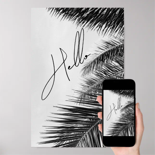 Tropical Palm Leaves Modern Cursive Font Hello Poster | Zazzle