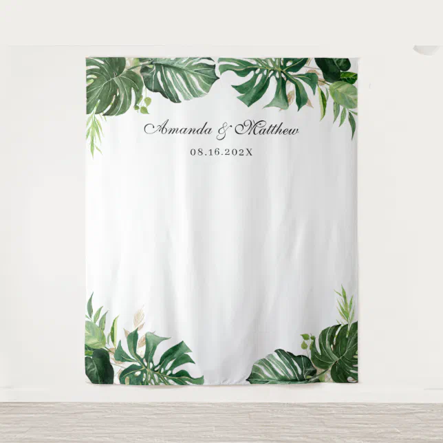 Tropical Palm Leaves Summer Wedding Backdrop | Zazzle