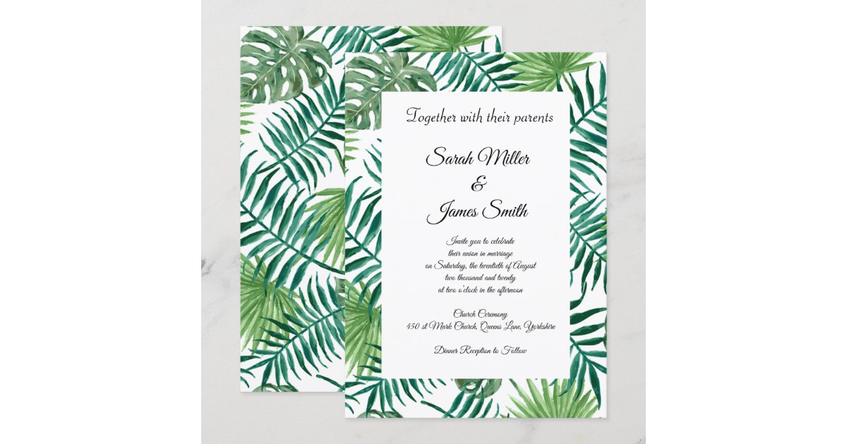 Tropical Palm Leaves Wedding Invitation | Zazzle
