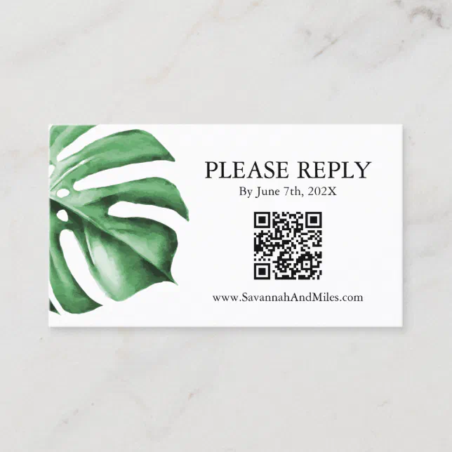 Tropical Palm Monstera Leaf Wedding QR Code Card | Zazzle