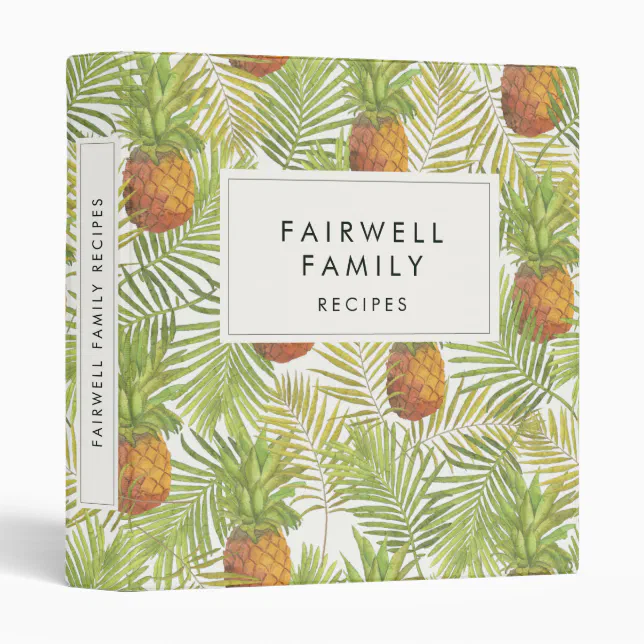 Tropical palm & pineapple pattern Recipes cookbook 3 Ring Binder | Zazzle