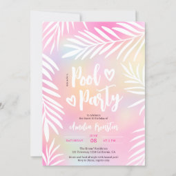 Tropical palm rainbow pool party Sweet 16 Invitation | Zazzle