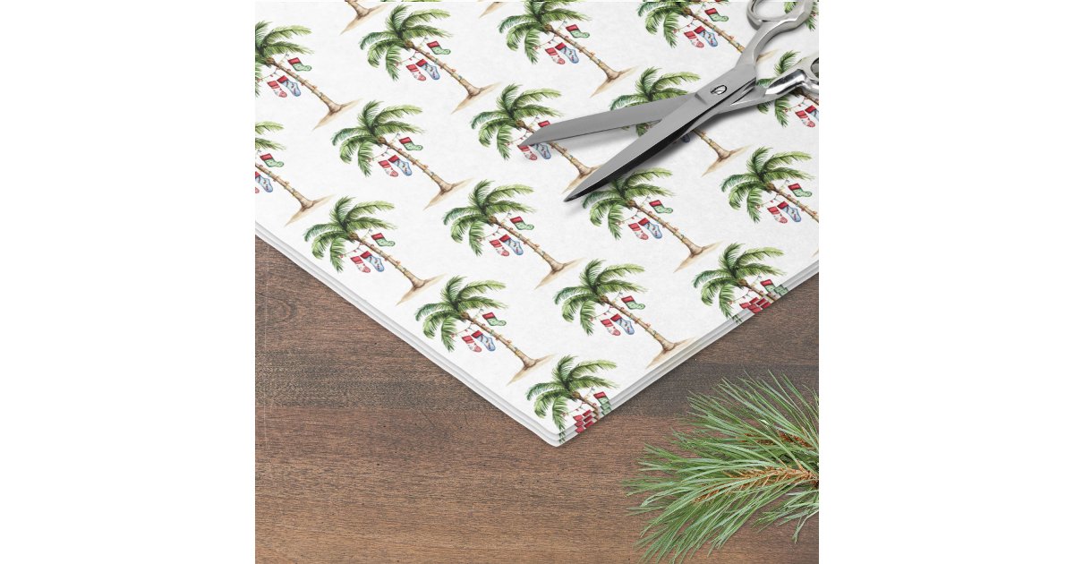 Tropical Palm Tree Beach Christmas Tissue Paper | Zazzle