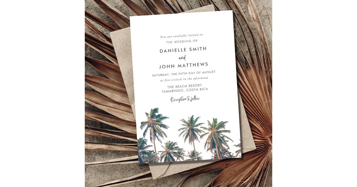 Tropical Palm Tree Beach Wedding Invitation | Zazzle
