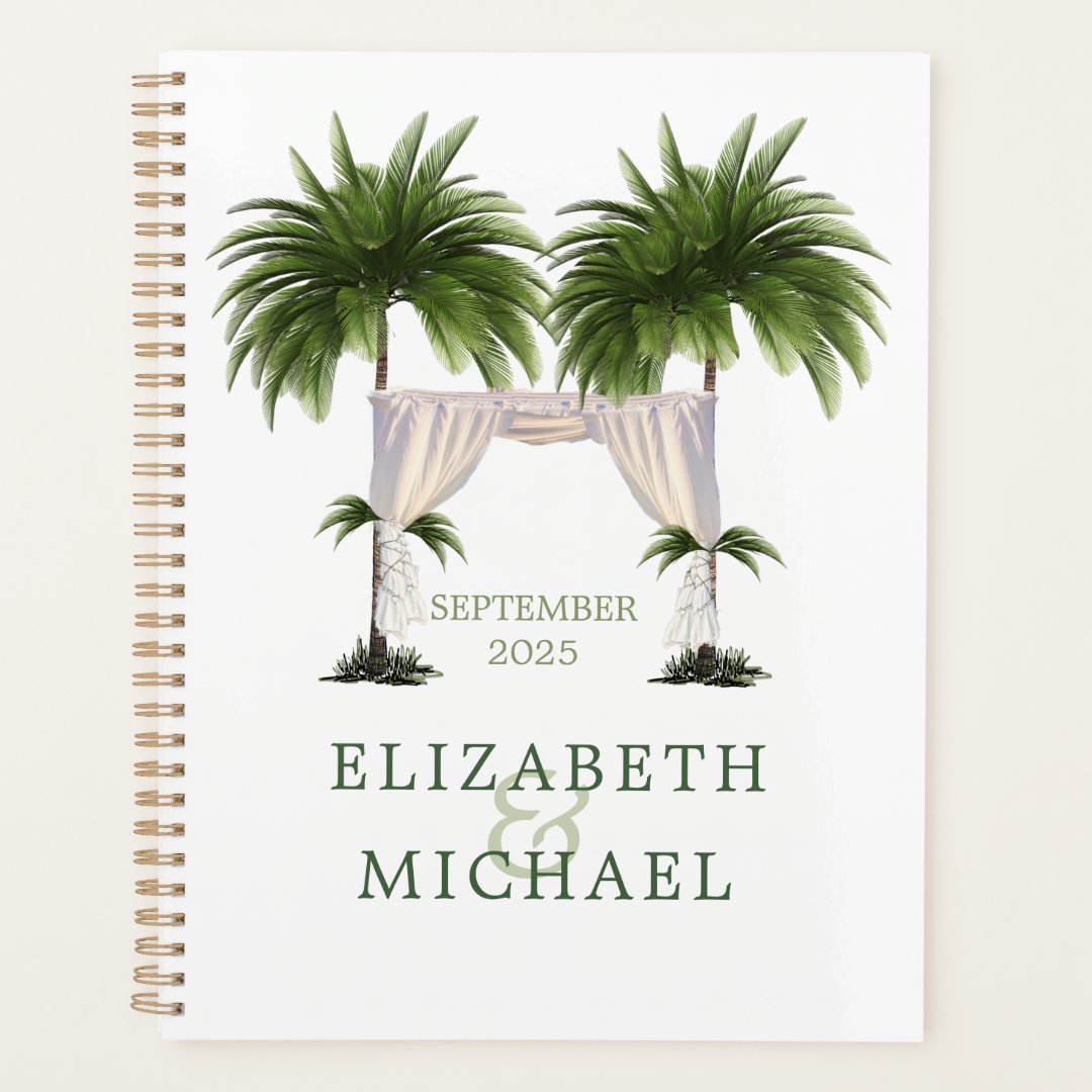Tropical Palm Tree Chuppah Elegant Modern Wedding Planner | Zazzle