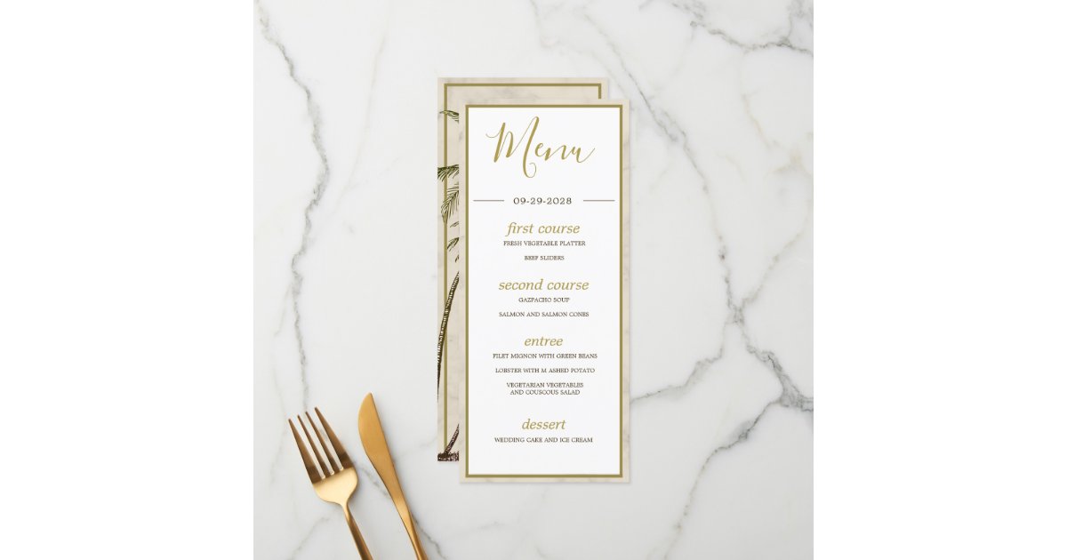 Tropical Palm Tree Elegant Modern Rustic Wedding Menu | Zazzle