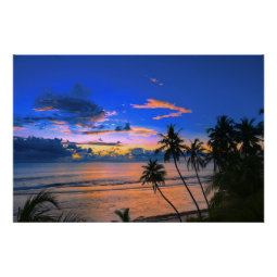 Tropical Palm Tree Island Exotic Beach Sunset Poster | Zazzle