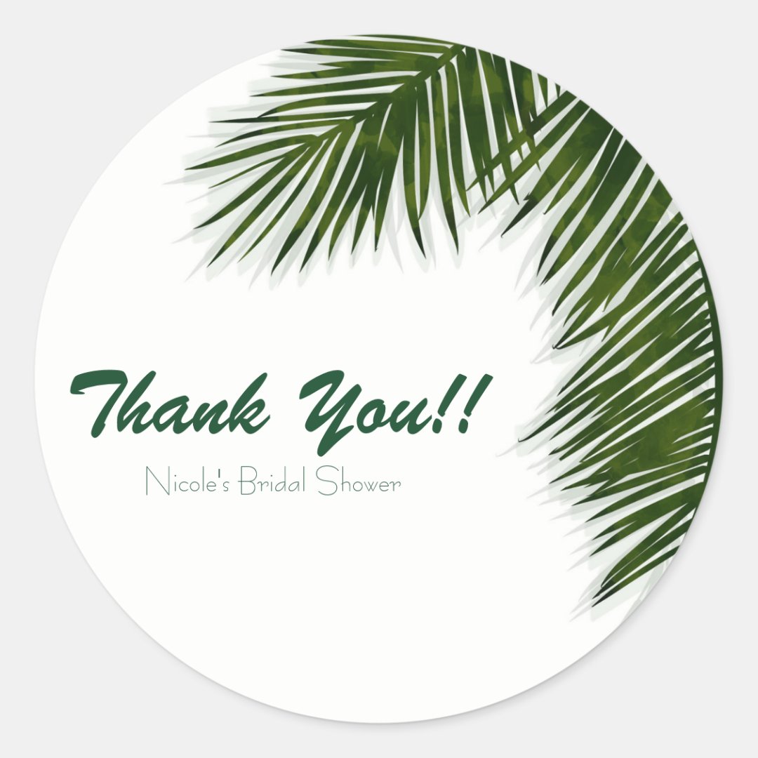 Tropical Palm Tree Leaf Elegant Summer Favor Classic Round Sticker | Zazzle
