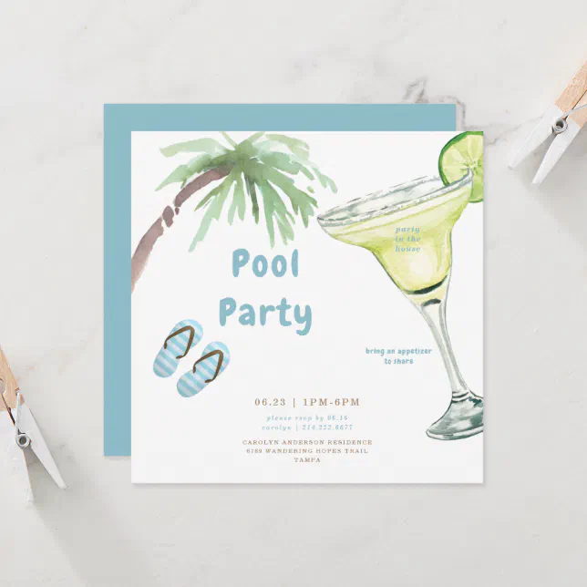 Tropical Palm Tree Margarita Pool Party Invitation | Zazzle
