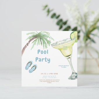 Tropical Palm Tree Margarita Pool Party Invitation | Zazzle