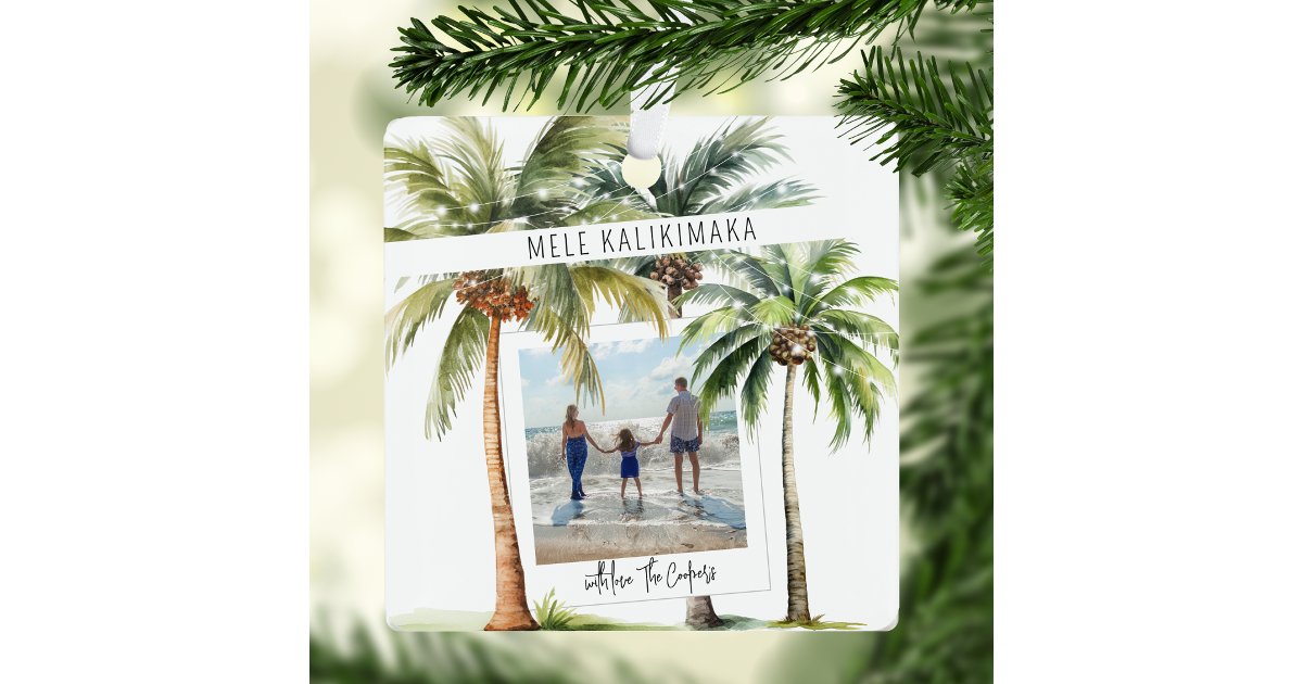 Tropical Palm Tree Mele kalikimaka Christmas Metal Ornament | Zazzle