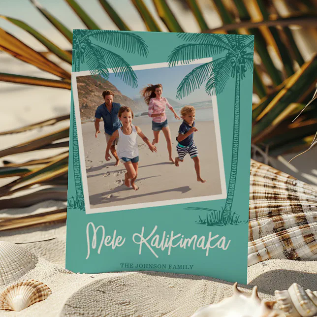 Tropical Palm Tree Mele Kalikimaka Photo Holiday Card | Zazzle