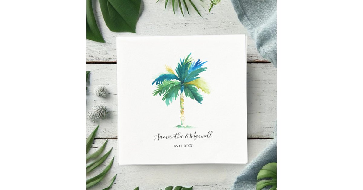 Tropical Palm Tree Personalized Wedding Napkins | Zazzle