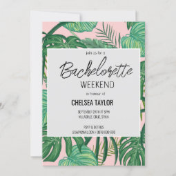Tropical Palm Tree Pink Bachelorette Party Invitation | Zazzle