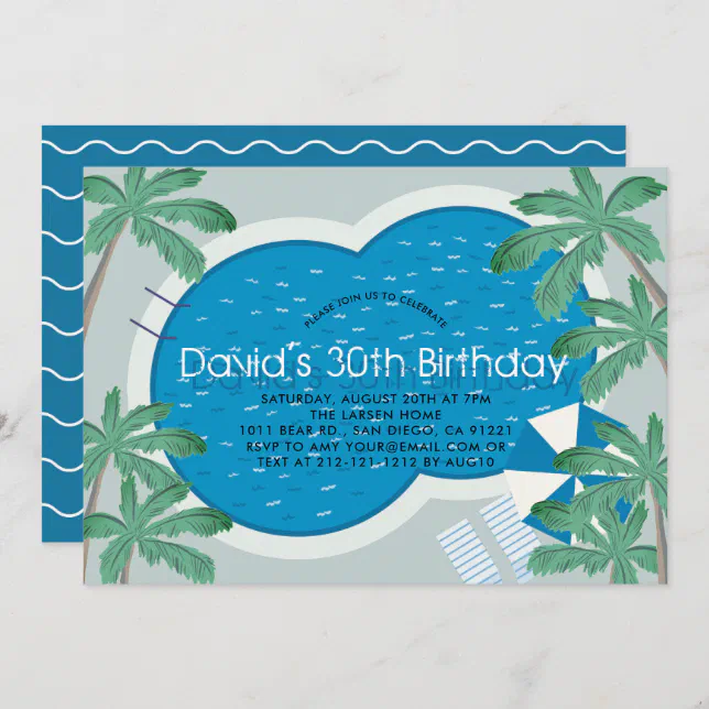 Tropical Palm Tree Pool Party Adult Birthday Invitation | Zazzle