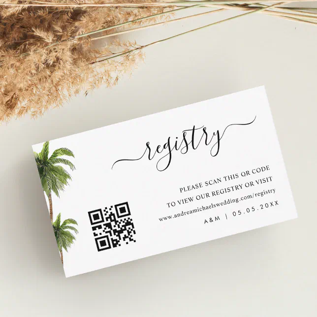 Tropical Palm Tree Qr Code Wedding Gift Registry Enclosure Card | Zazzle