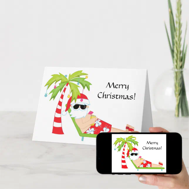 Tropical/Palm Tree Santa Claus Christmas Card | Zazzle