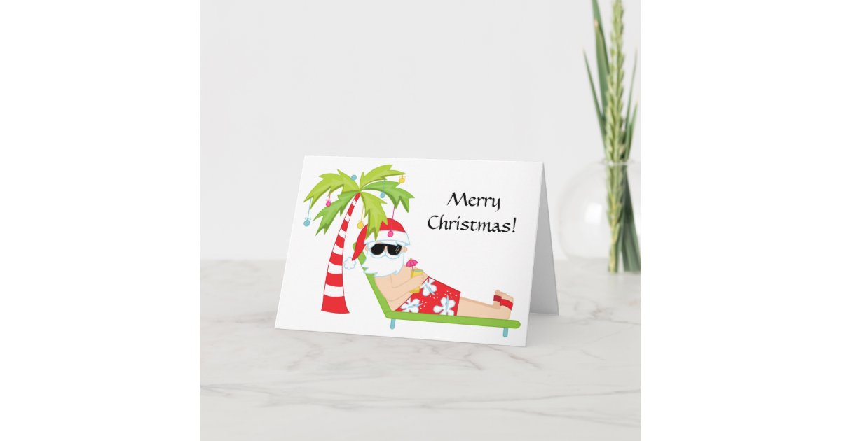 Tropical/Palm Tree Santa Claus Christmas Card | Zazzle