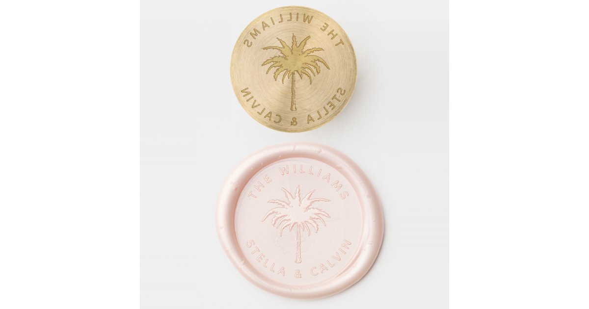 Tropical Palm Tree Silhouette Wedding Couple Name Wax Seal Stamp | Zazzle