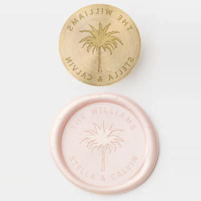 Tropical Palm Tree Silhouette Wedding Couple Name Wax Seal Stamp | Zazzle