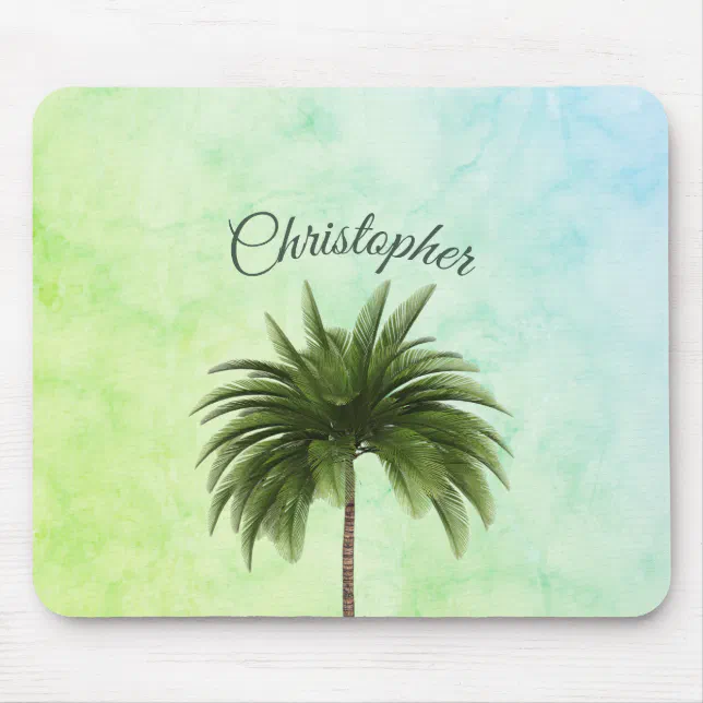 Tropical Palm Tree Stylish Green Marbled Mouse Pad | Zazzle