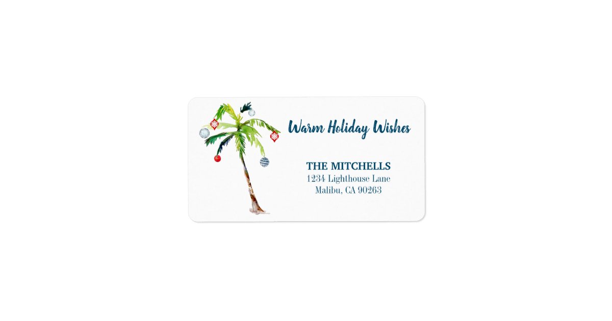 Tropical Palm Tree Warm Holiday Return Address Label | Zazzle