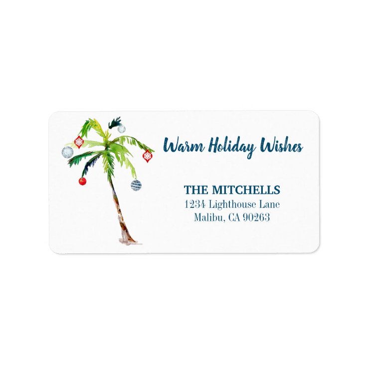 Tropical Palm Tree Warm Holiday Return Address Label | Zazzle