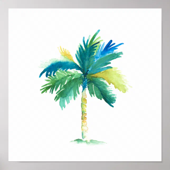 Tropical Palm Tree Watercolor Art Poster | Zazzle