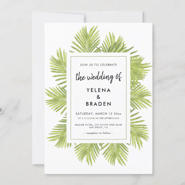 Tropical palm tree wedding invitation | Zazzle