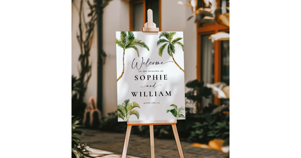 Tropical Palm Tree Wedding Welcome Sign | Zazzle