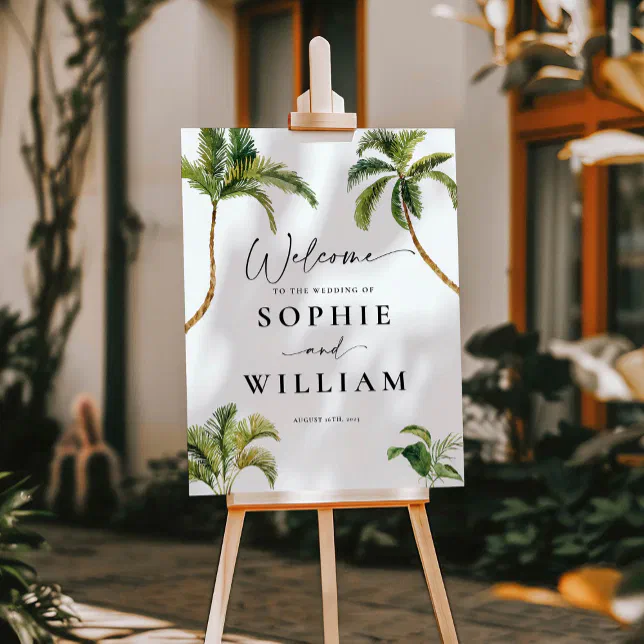 Tropical Palm Tree Wedding Welcome Sign | Zazzle