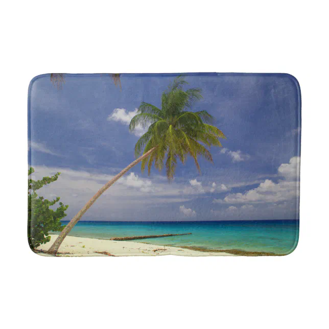 Tropical Palm Tree White Sandy Beach Bath Mat | Zazzle