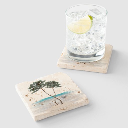 Tropical Palm Trees and Ocean Beach Stone Coaster | Zazzle