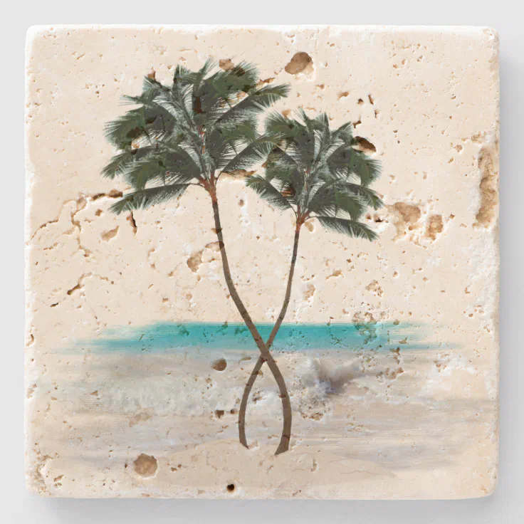 Tropical Palm Trees and Ocean Beach Stone Coaster | Zazzle