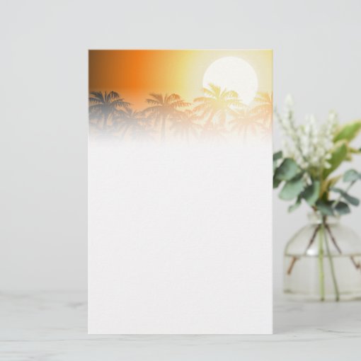 Tropical palm trees at sunset stationery | Zazzle