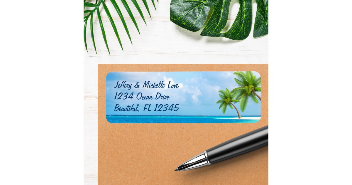 Tropical Palm Trees Beach Address Label | Zazzle
